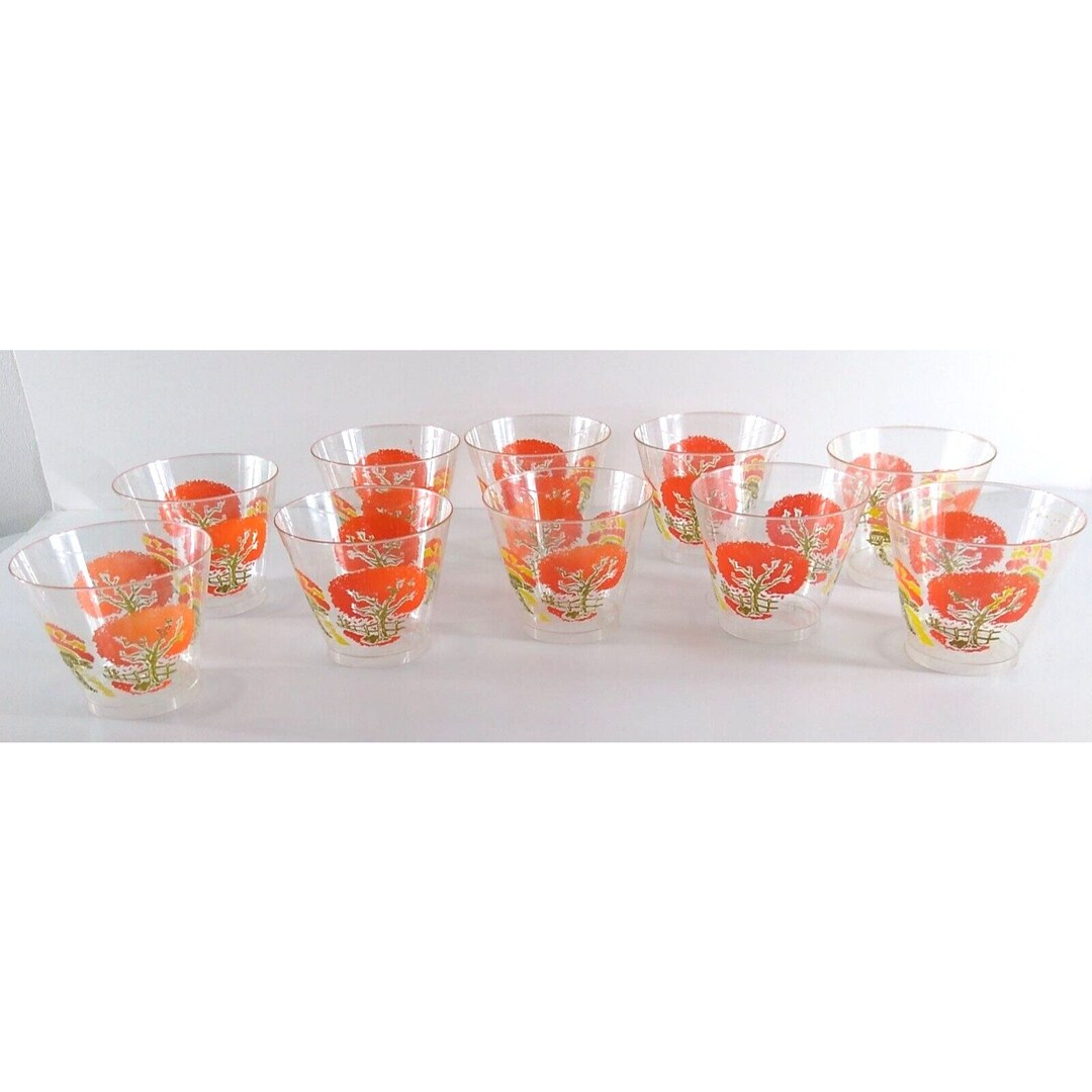 Vintage Plastic Cups Set of 10 Yellow Orange Tree Airplane Grace Jet ...