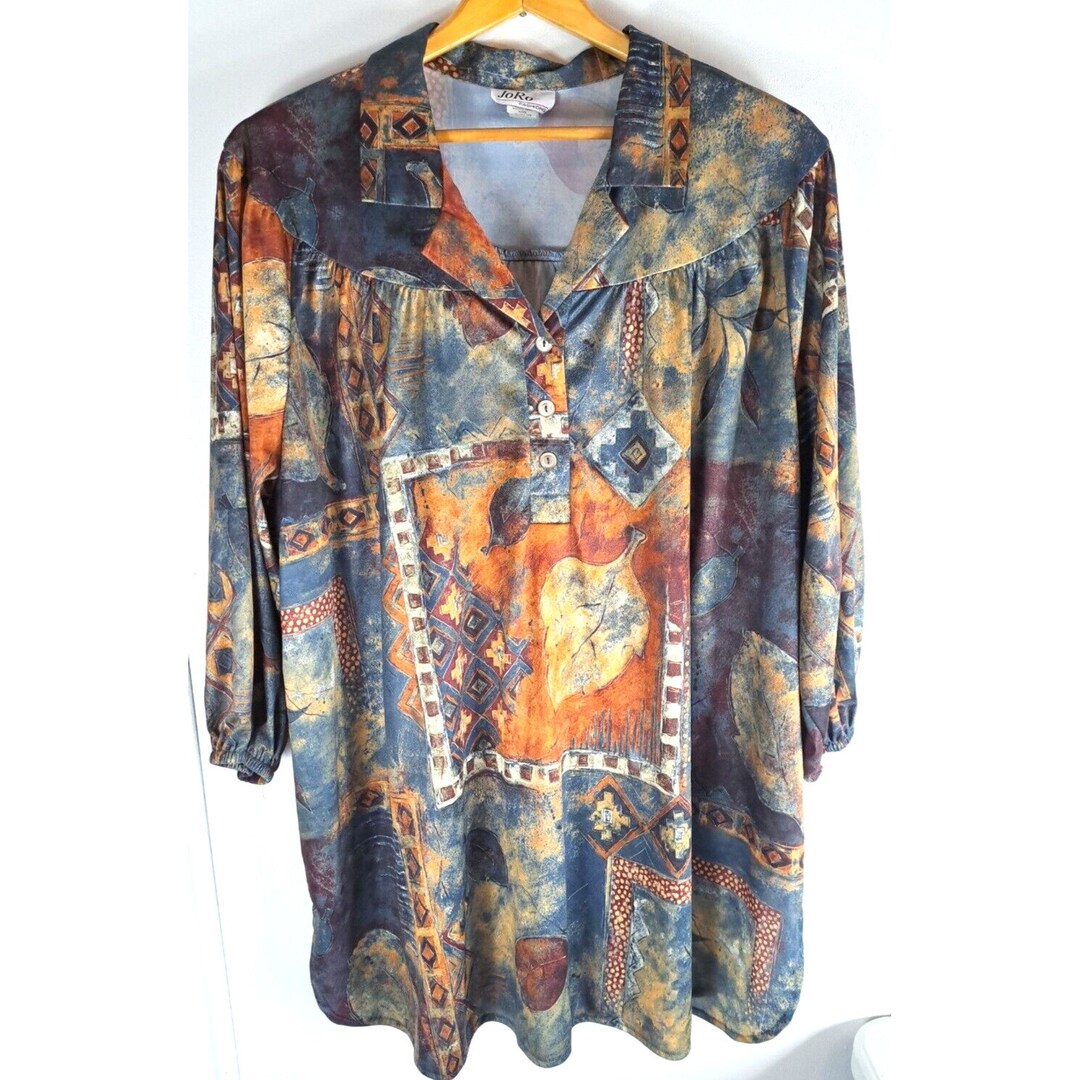 Women's Vintage Joro Top Southwest Flowy Lightweight 3/4 Sleeve Retro ...