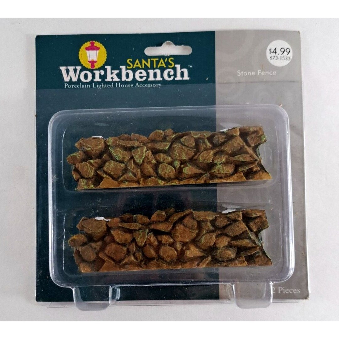 Vintage Santas Workbench Christmas Village Stone Fenche 2 Pieces in Box ...