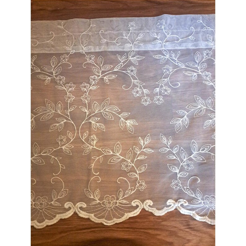 Ivory Lace Valance Textured Vines Flowers Coquette Cottage Country ...