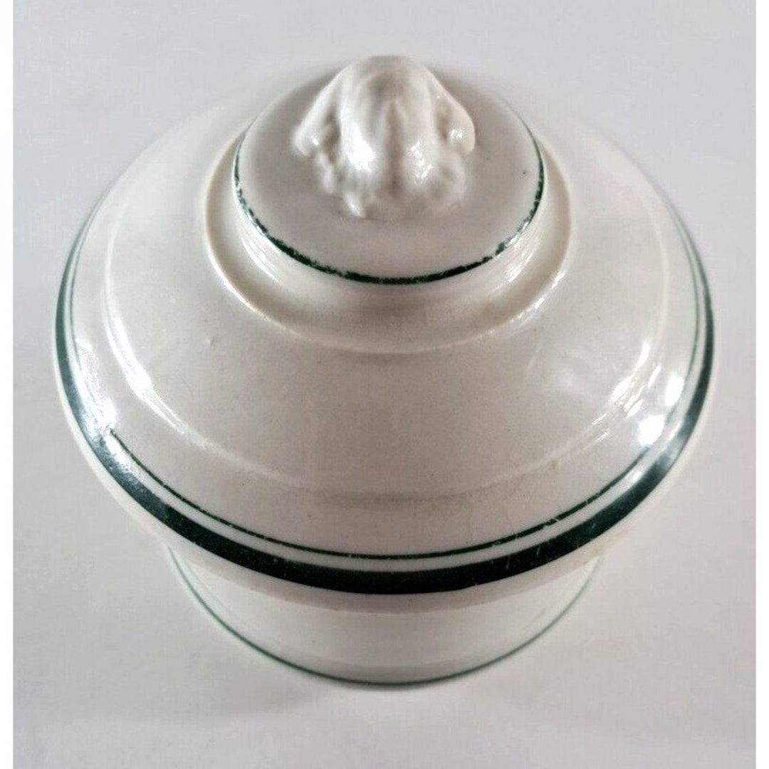 Vintage Butter Crock Storage Jar Sugar Bowl Womens Head Green Banded ...