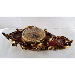 Vintage Wall Clock Red Gold Floral French Louis XV Style Elegant ...