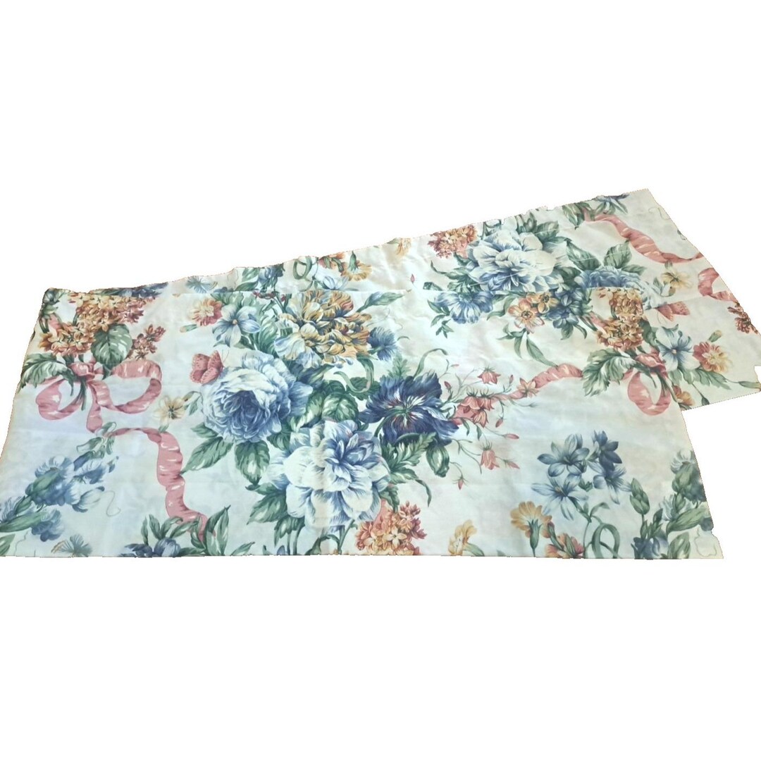Vintage Pouf Valance Balloon Blue Floral Pink Ribbon Butterfly Cottage ...