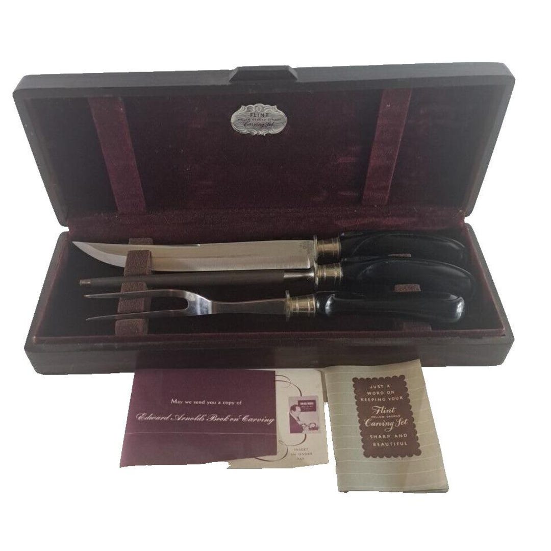 Vintage Flint Carving Knife Set Black Bakelite Handles Vanadium ...