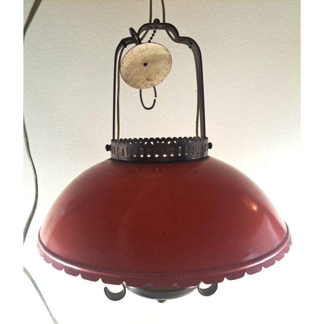Vintage Orange Hanging Light Oil Lamp Style FOR PARTS DIY Mid Century ...