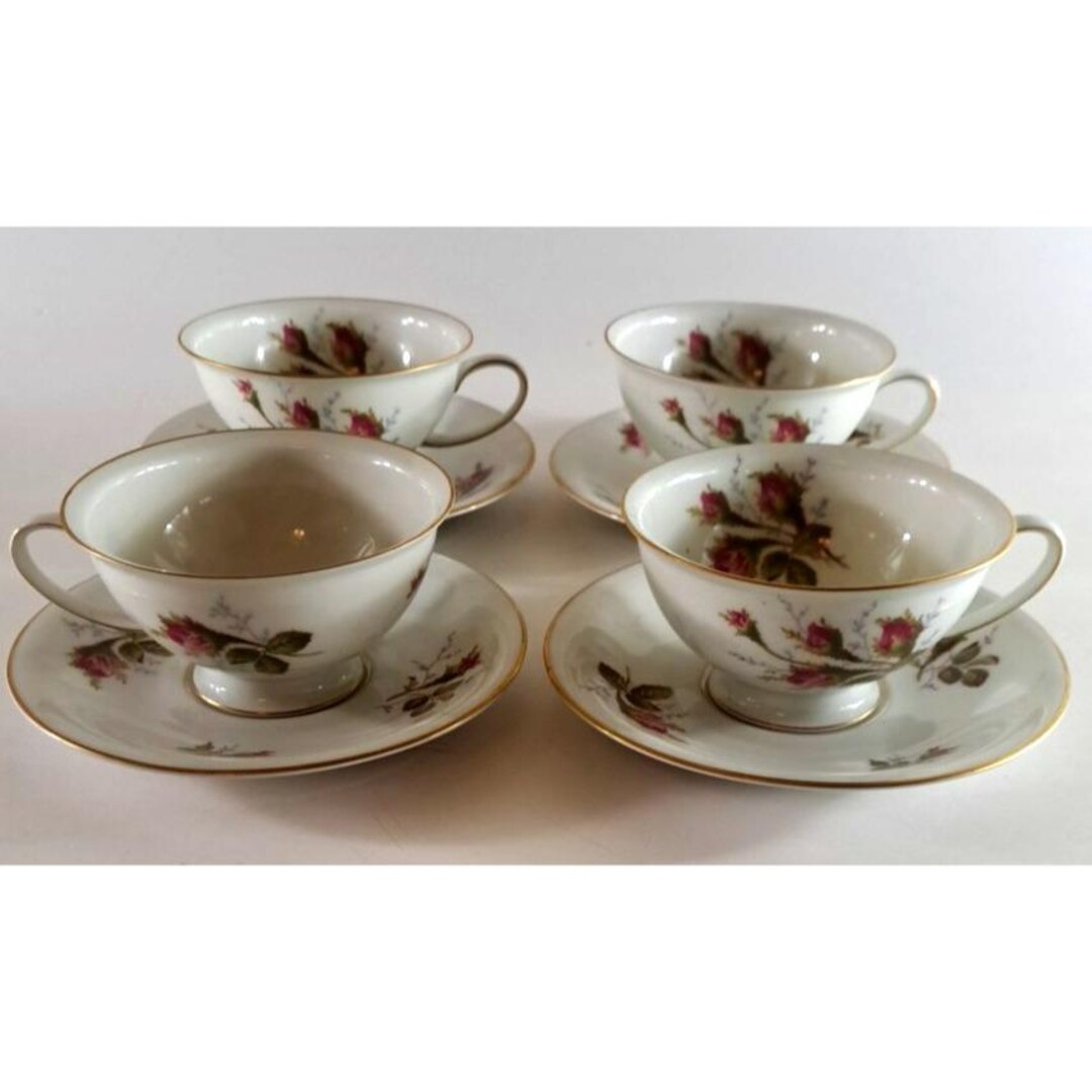 Selb Winifred Moss Rose Tea Cups & Saucers Set of 8 Germany Rosenthal ...