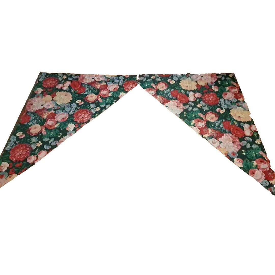 Vintage Green Floral Swag Curtain Panel Set Arched 1980s Pink Roses ...