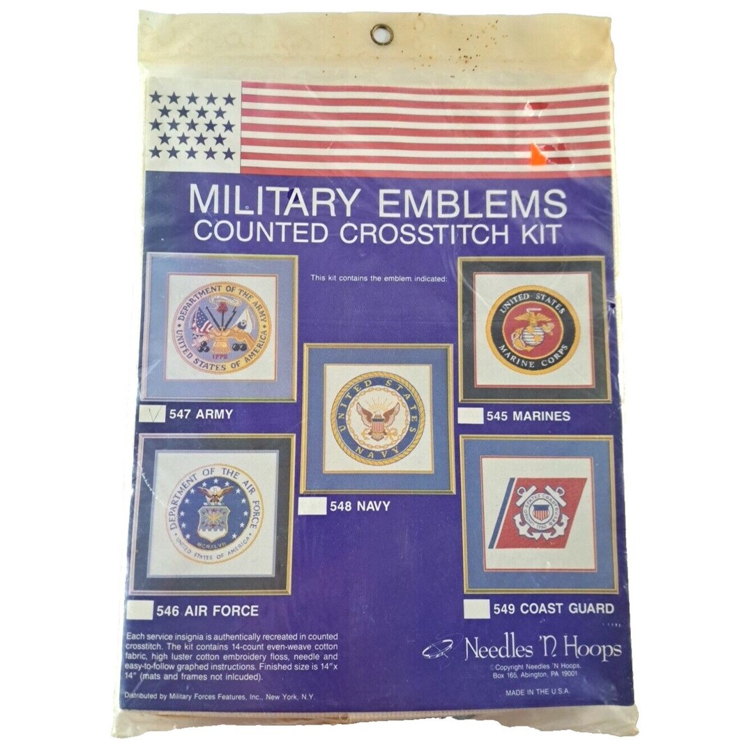 Vintage Army Emblem Cross Stitch Kit NEW Needles N Hoops Armed Forces ...