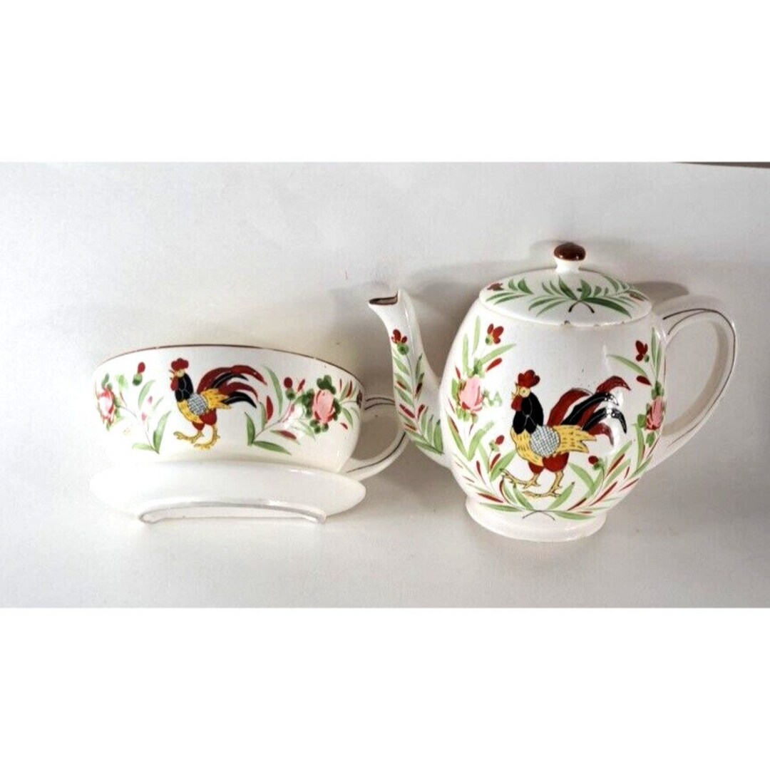 Vintage Lefton Rooster Rose Garden Wall Decor Retro Kitchen Teapot ...