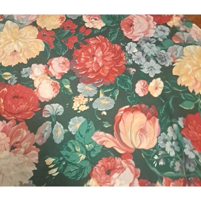 Vintage Green Floral Swag Curtain Panel Set Arched 1980s Pink Roses ...