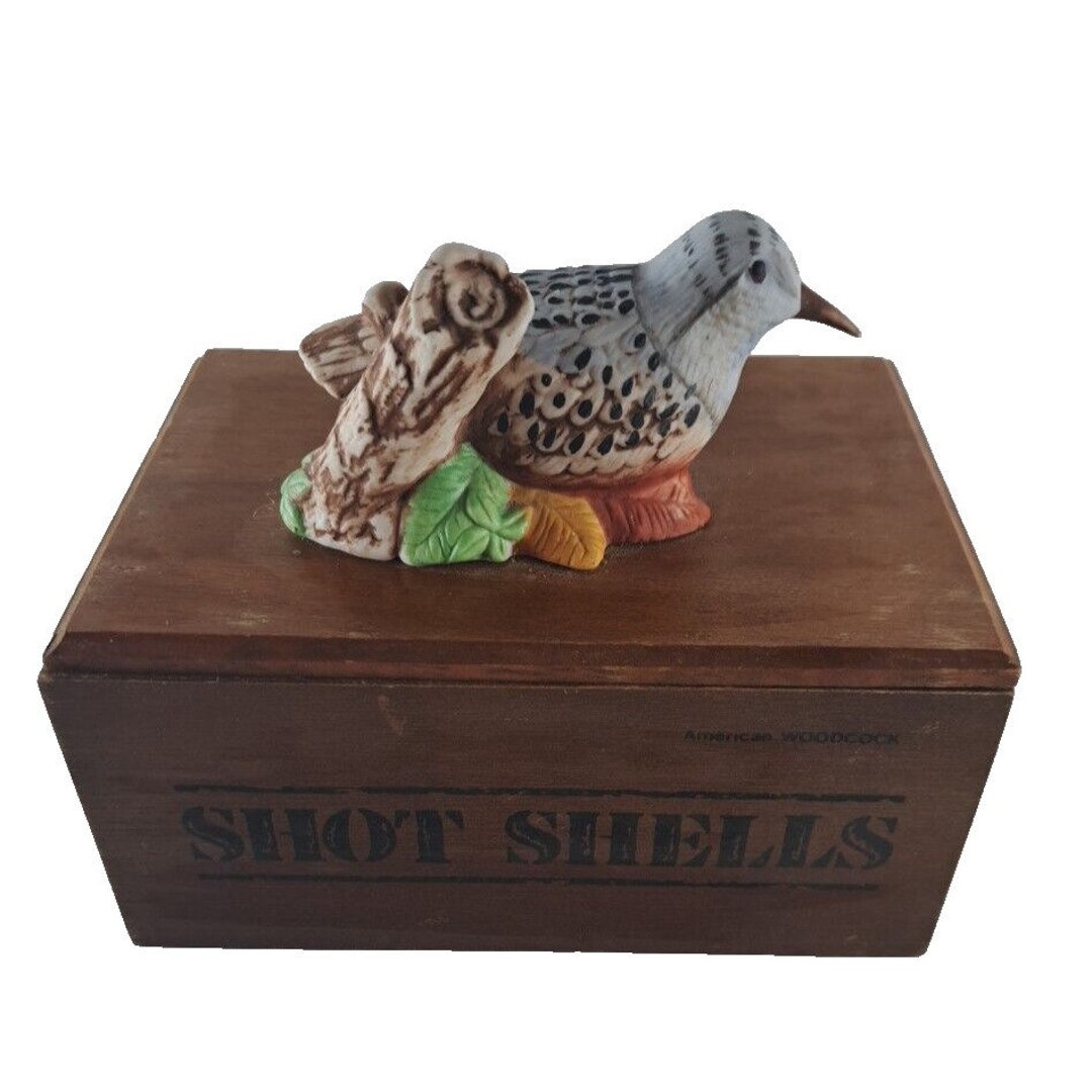Vintage Ammo Trinket Box Wood W Woodcock Bird Felt Lined Shot Shells ...