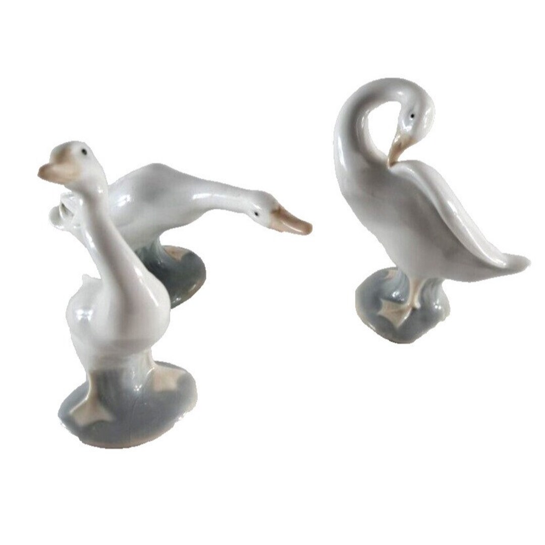 Lladro Duck Goose Figures White Porcelain Set of 3 Handmade in Spain ...