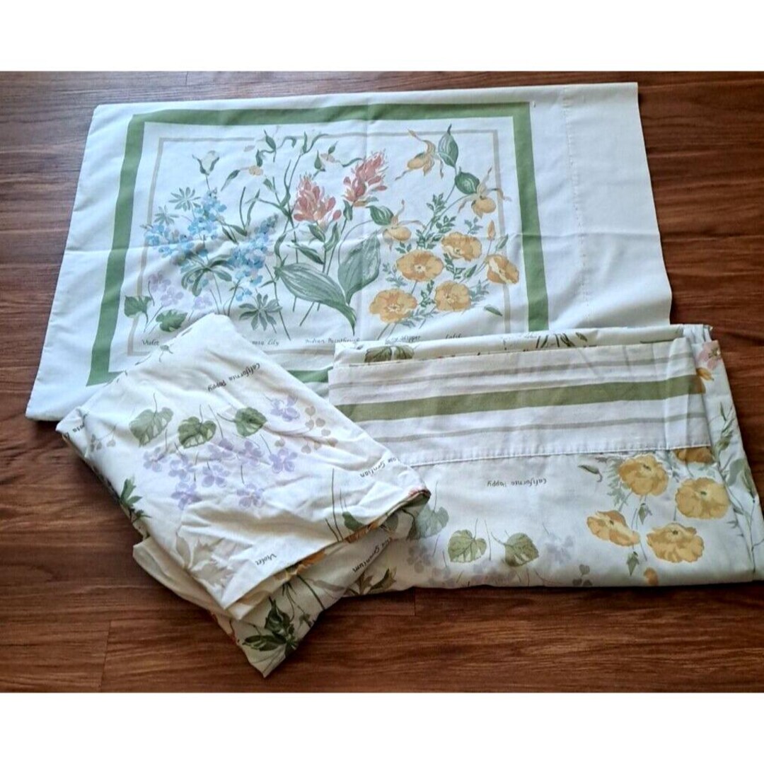 Vintage JC Penney Botanical Twin Sheet Set Percale Wild Flowers 3 Pc ...