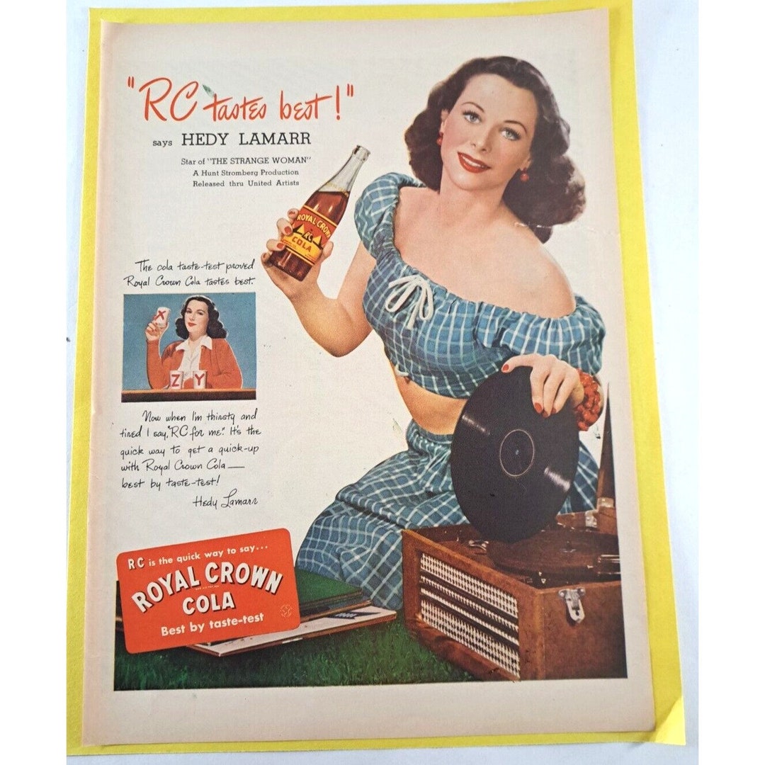 Vintage Hedy Lamarr RC Royal Crown Cola Print Ad 1940s Bombshell 10 ...