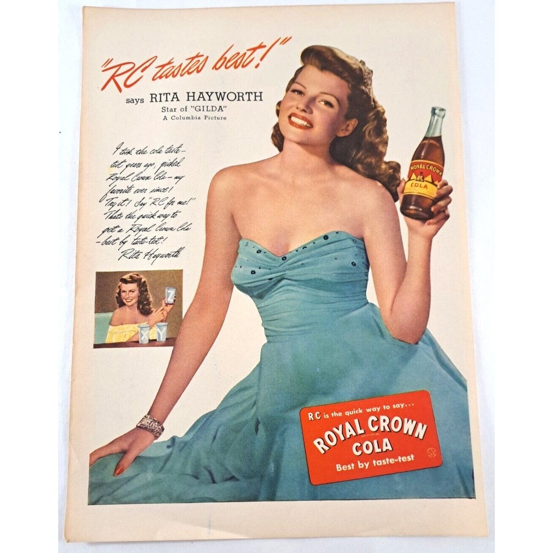 Vintage Rita Hayworth RC Royal Crown Cola Print Ad 1940s Bombshell 10 ...