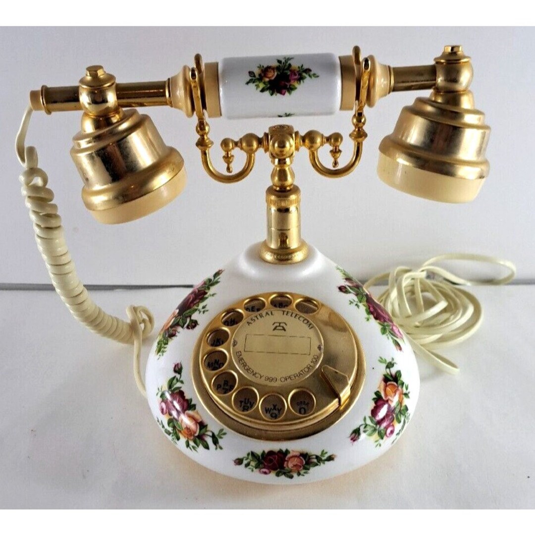 VTG Royal Albert Old Country Roses Rotary Telephone Gold Trim Astral ...
