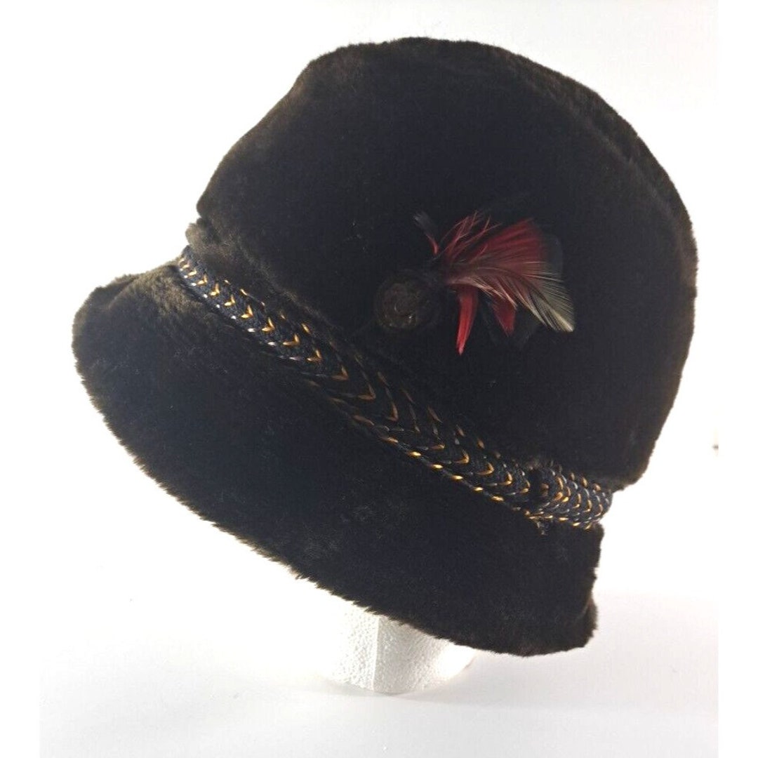 Mens Vintage North King Hat Tirol W Feather Brown Faux Fur Bucket ...