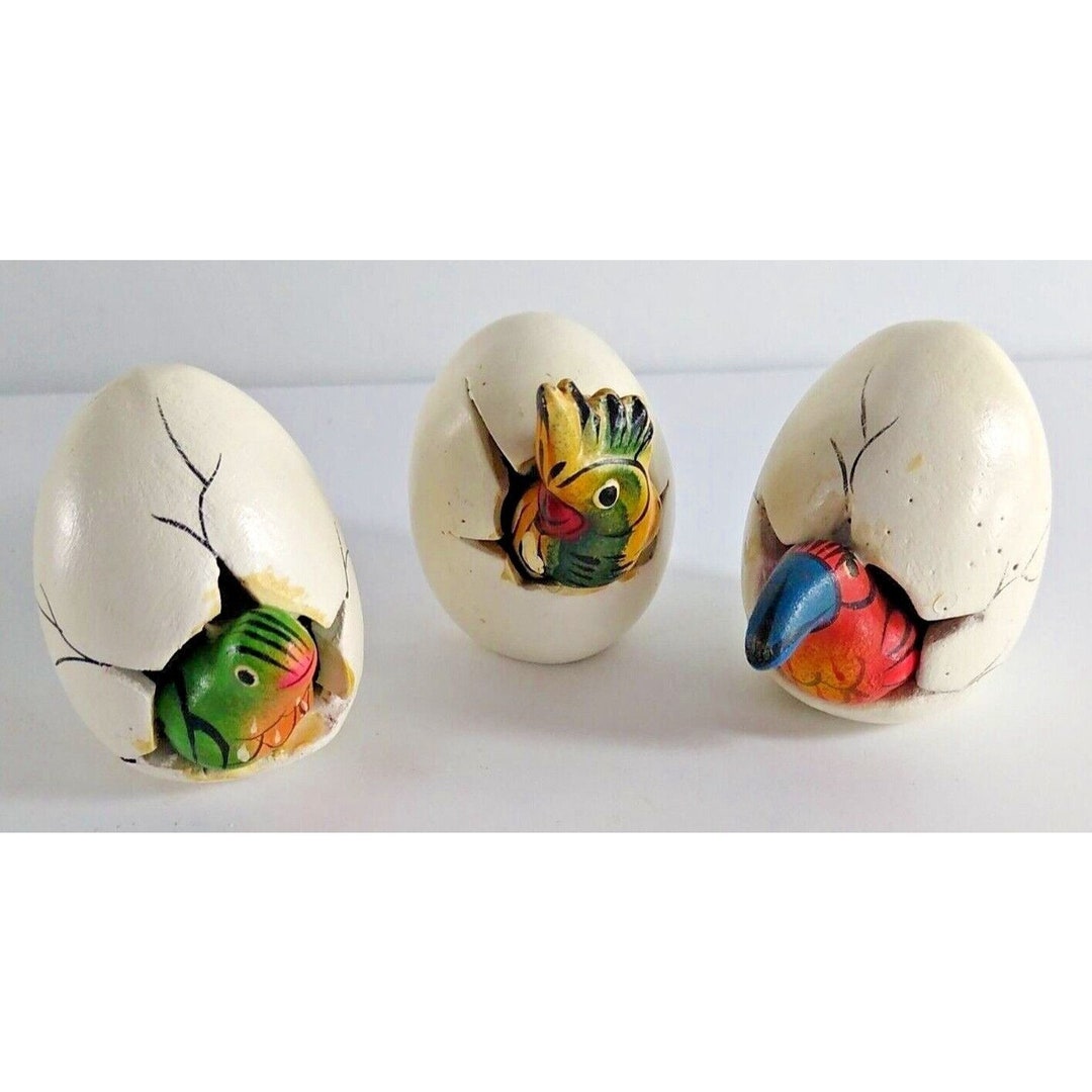 VTG Ceramic Hatching Exotic Bird Chicks W Eggs Toucan Parrot Hand ...