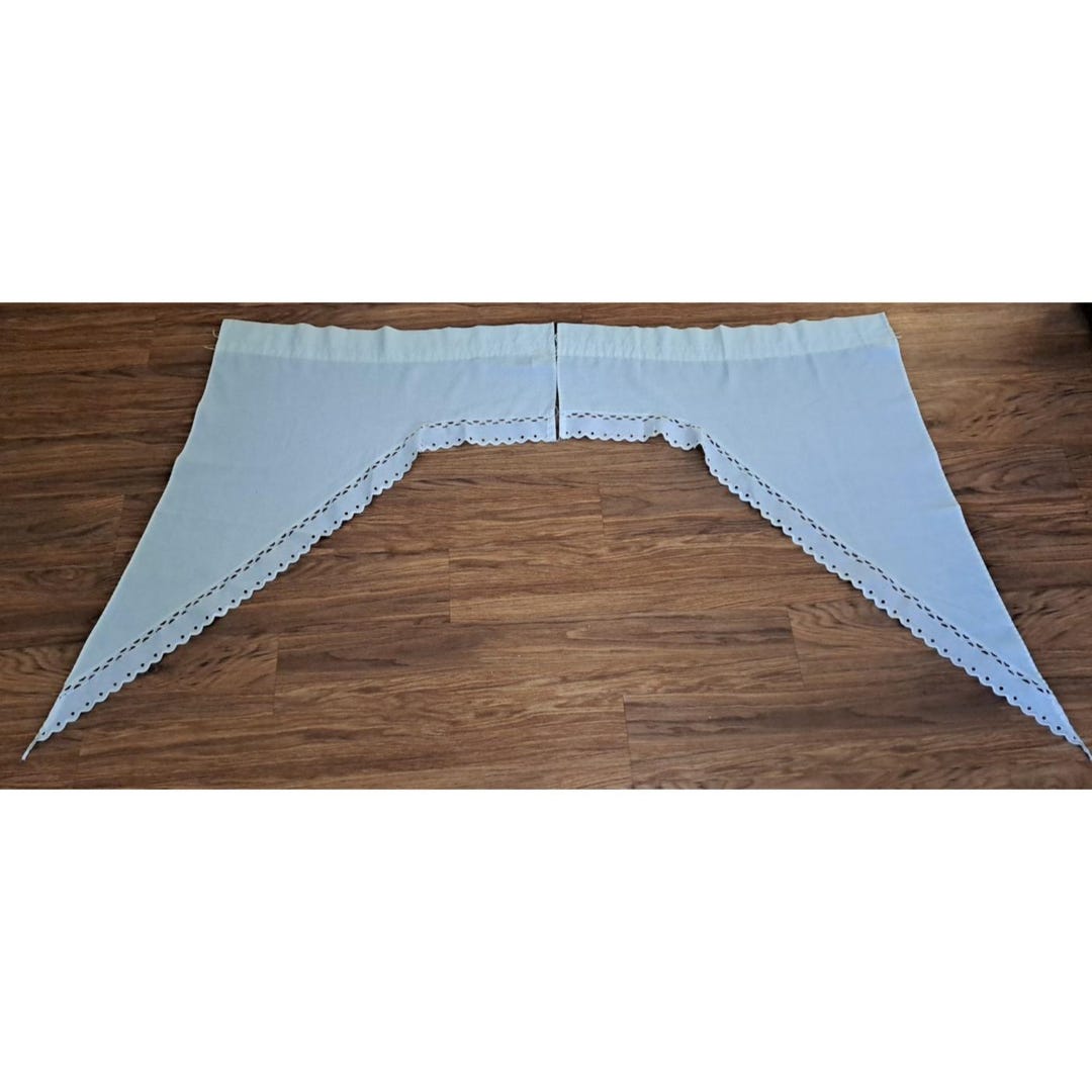 Arched Curtain Swag Set Angled JC Penney Home Ivory Eyelet Lace Trim ...