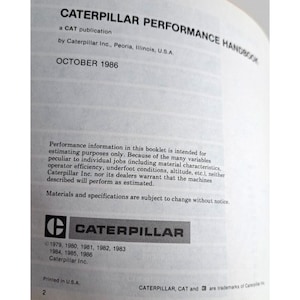 CAT Caterpillar Performance Handbook Edition 17 1986 Orange Cover Very ...