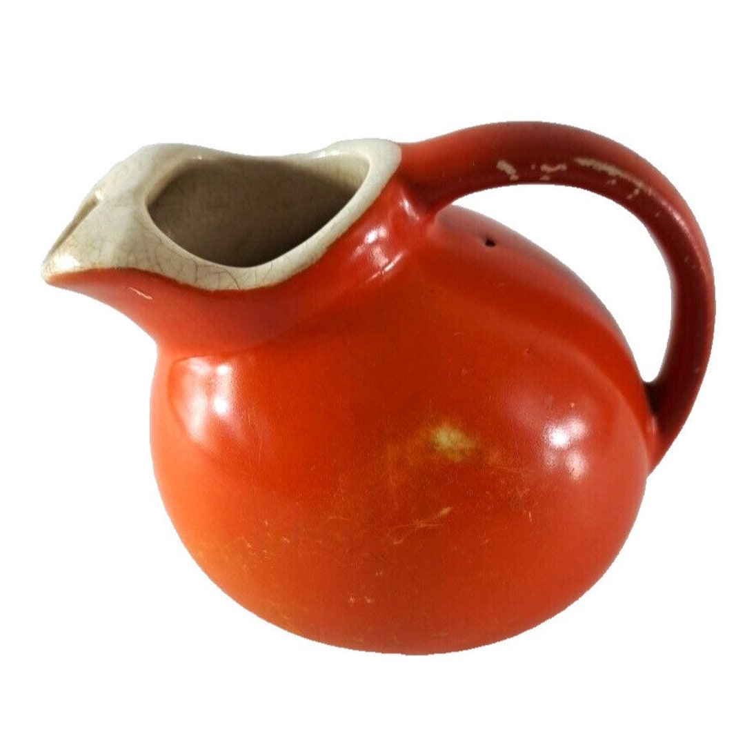Vintage Mccoy Stoneware Tilt Ball Creamer Pitcher Orange Crazing ...