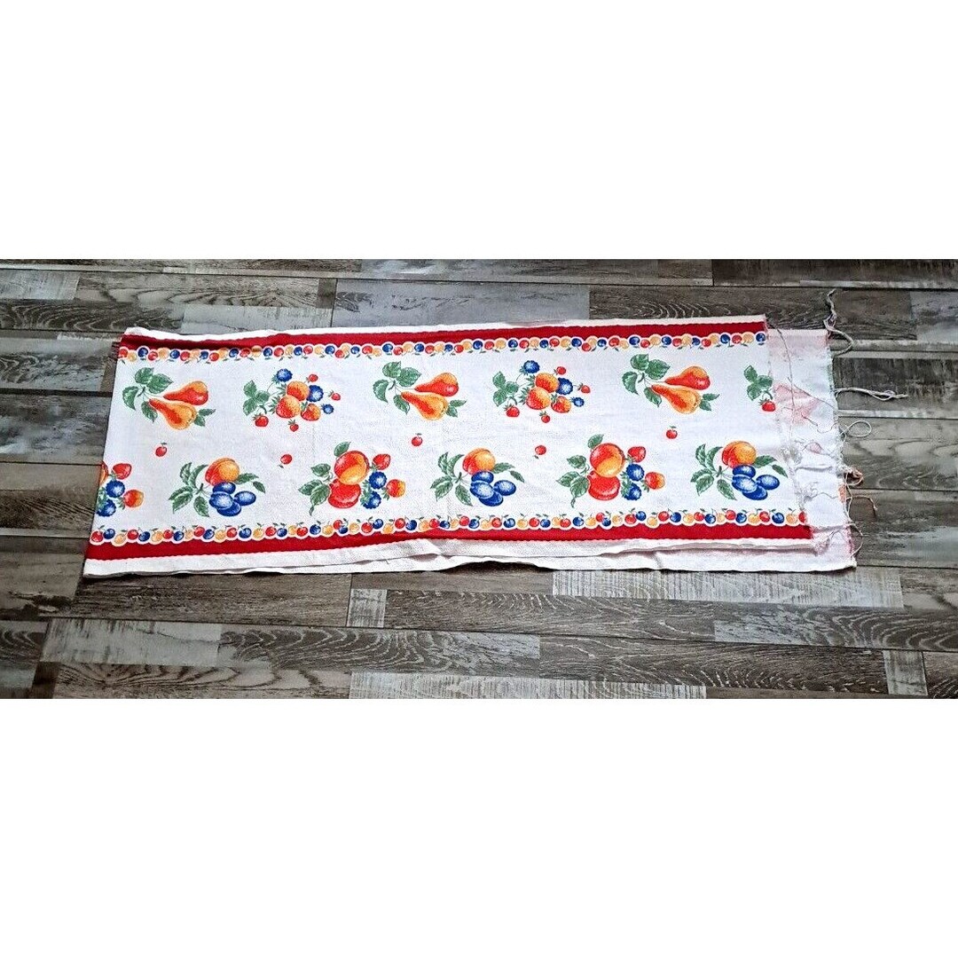 Vintage Fabric Material Fruit Block Print Cotton Mid Century Vivid ...