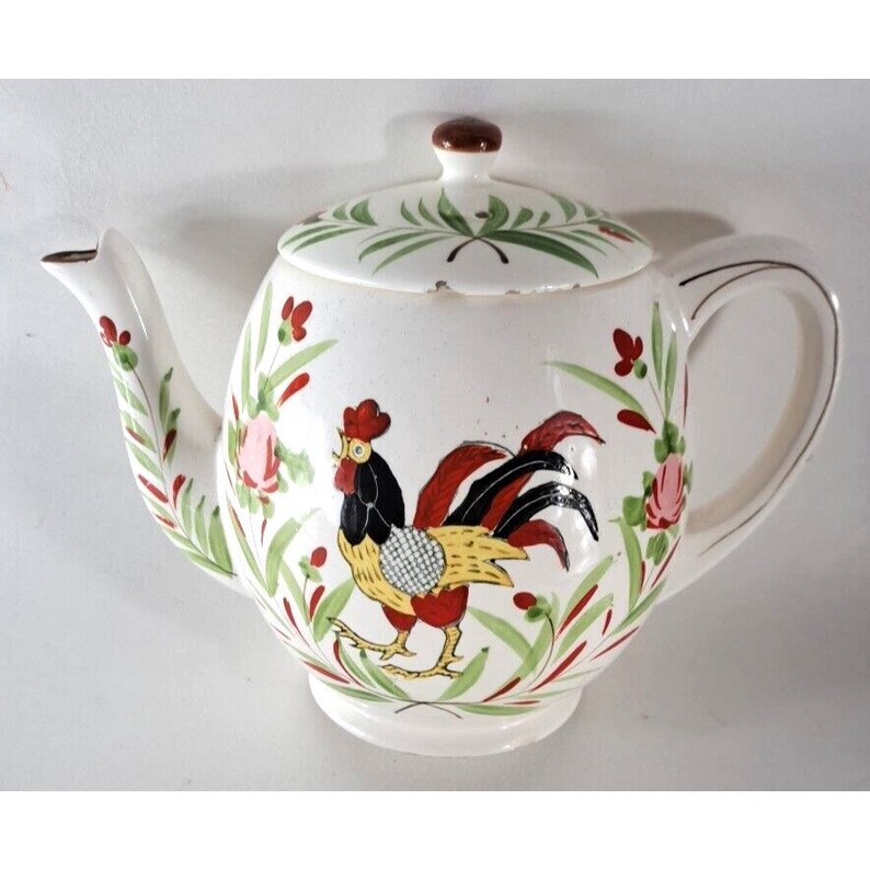 Vintage Lefton Rooster Rose Garden Wall Decor Retro Kitchen Teapot ...