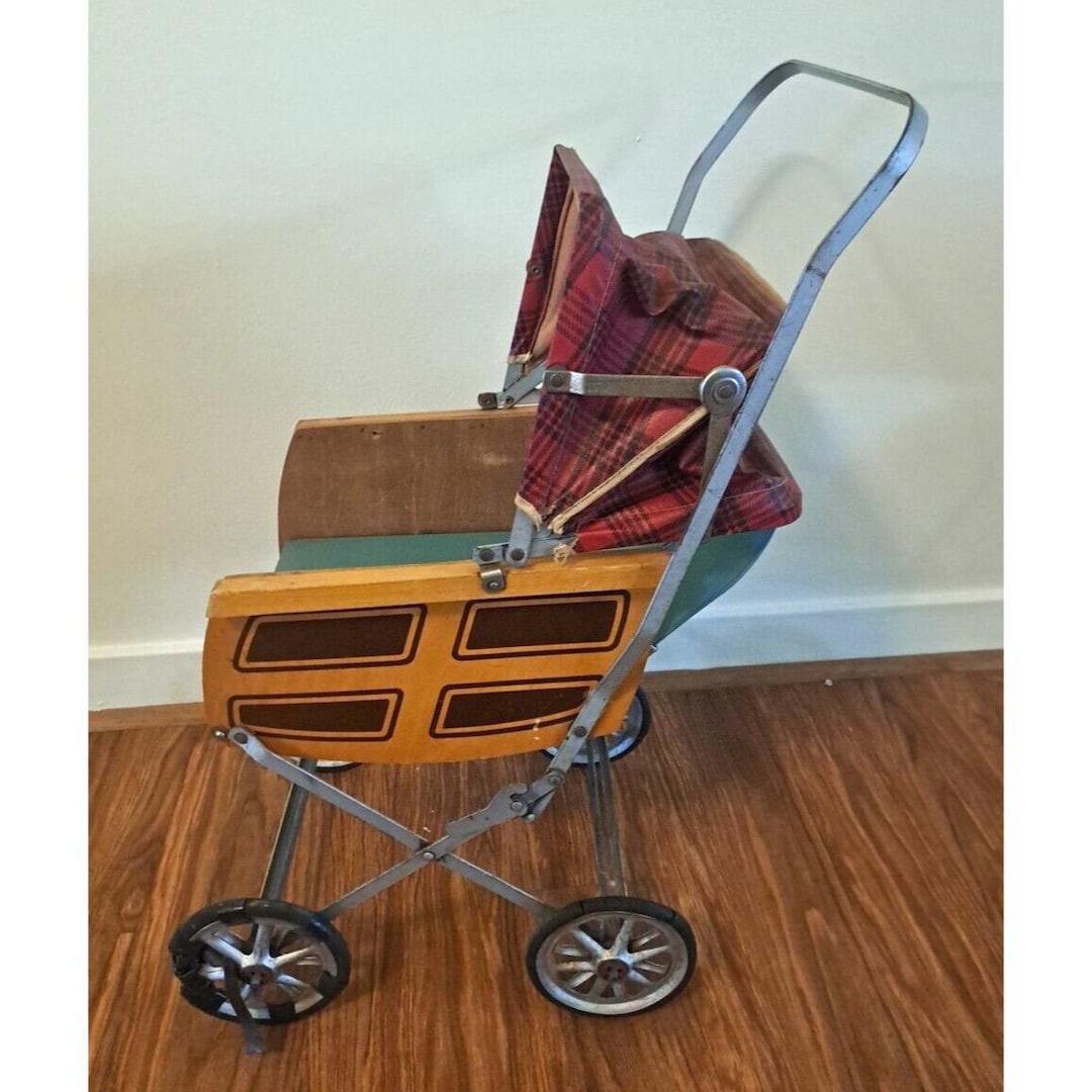 Vintage Muskin Doll Baby Carriage Pram Stroller Atlas Metal & Wood Mid ...