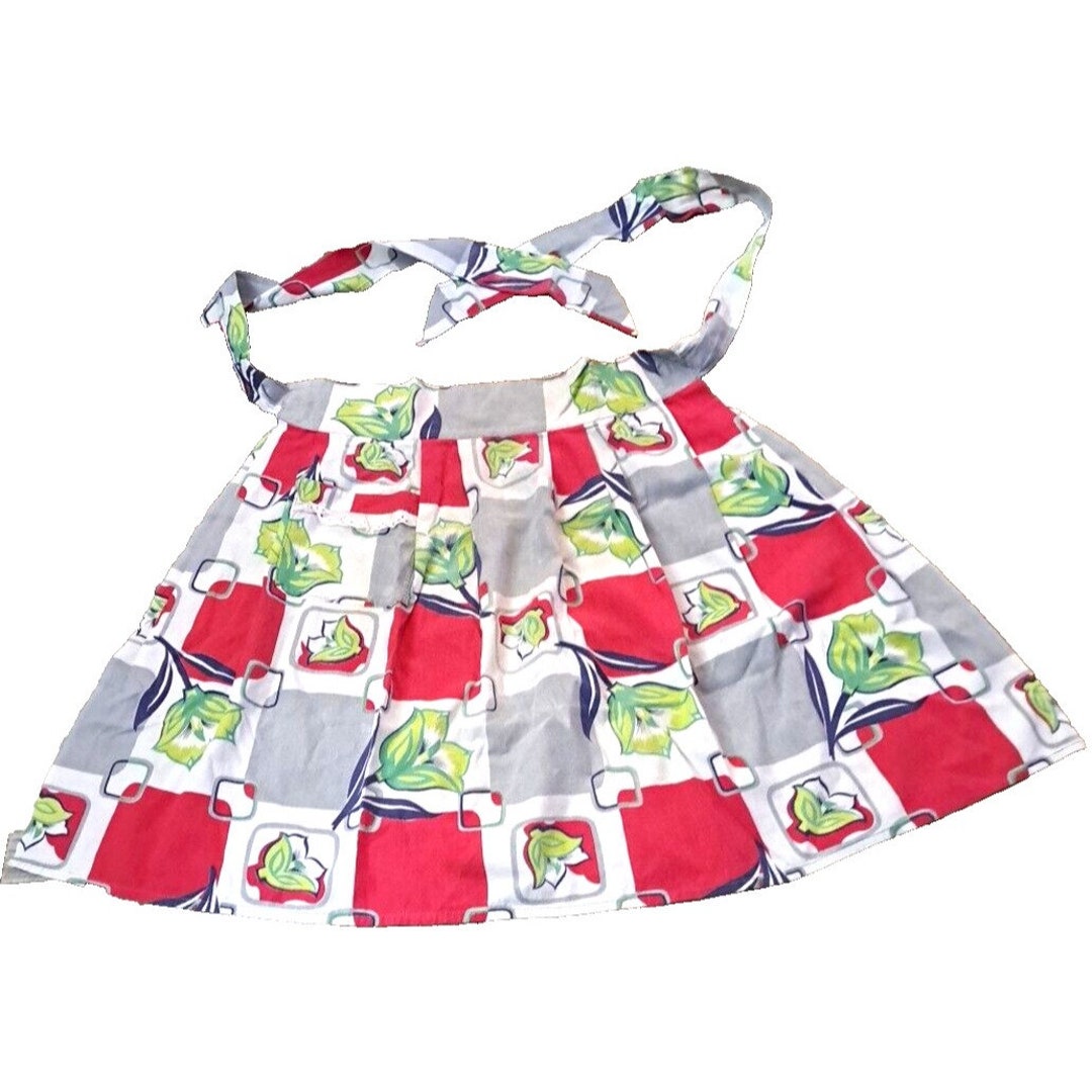 Vintage Apron Tie Back Handmade Floral Abstract Colorful Retro Pocket ...