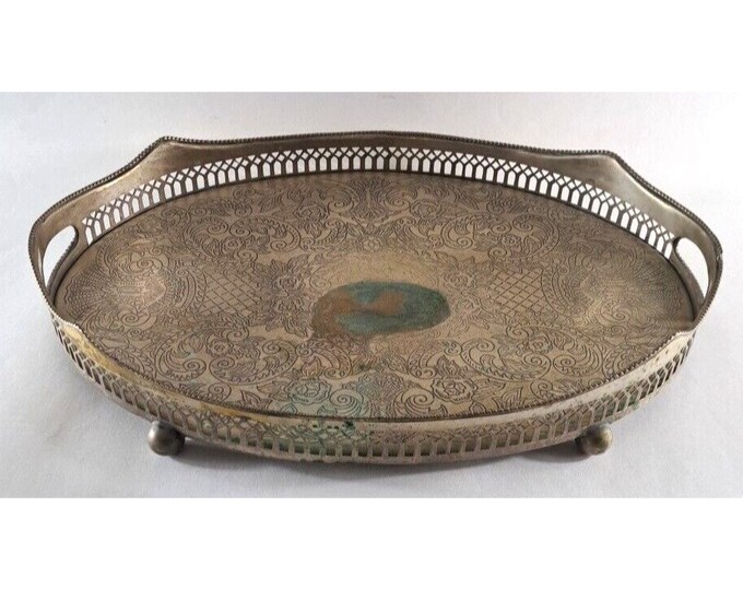 Vintage Serving Tray Platter Silver Plated Ornate Large Victorian 18x13 ...