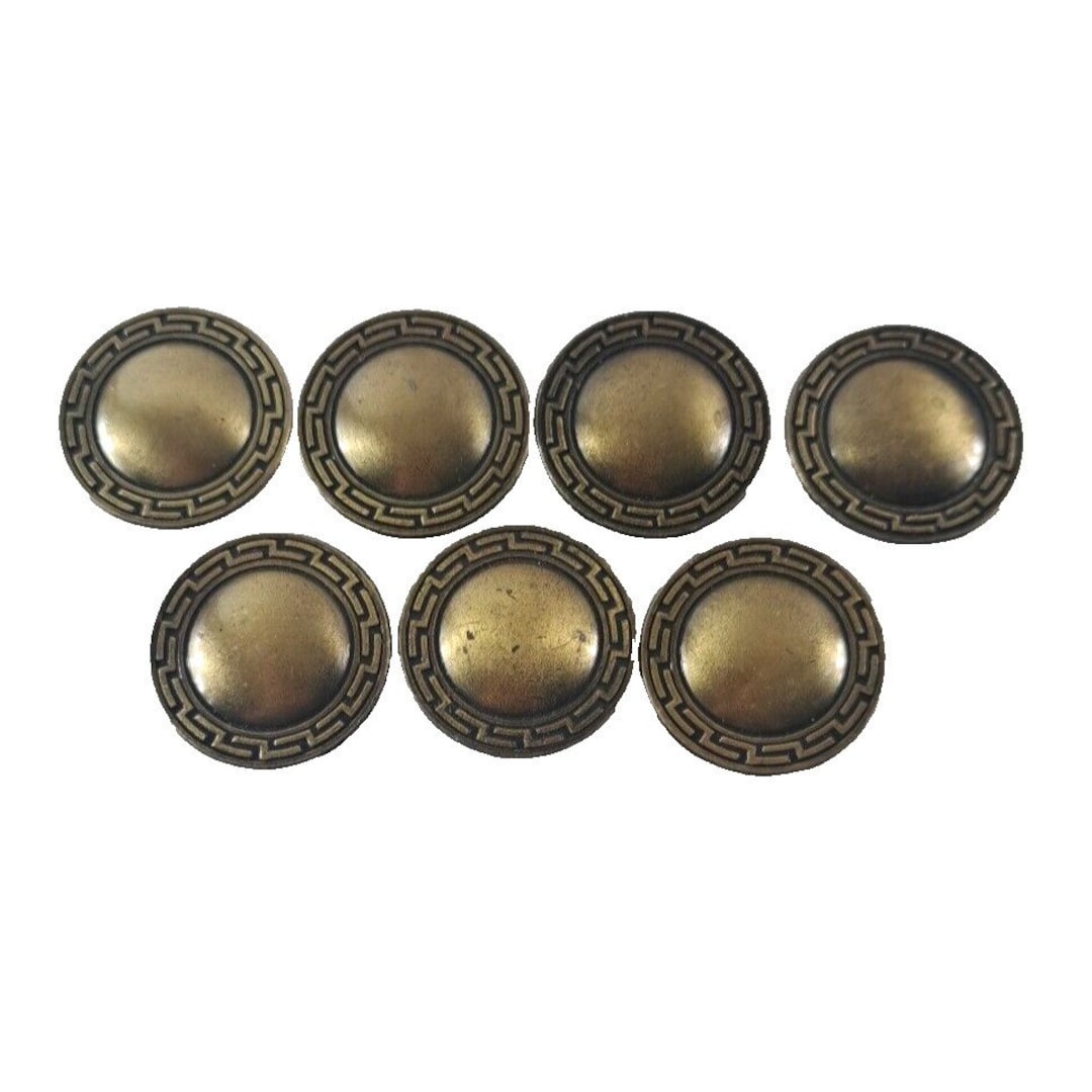 Vintage Round Knobs Greek Key Metal Closet Dresser Pulls Set of 7 Mid ...
