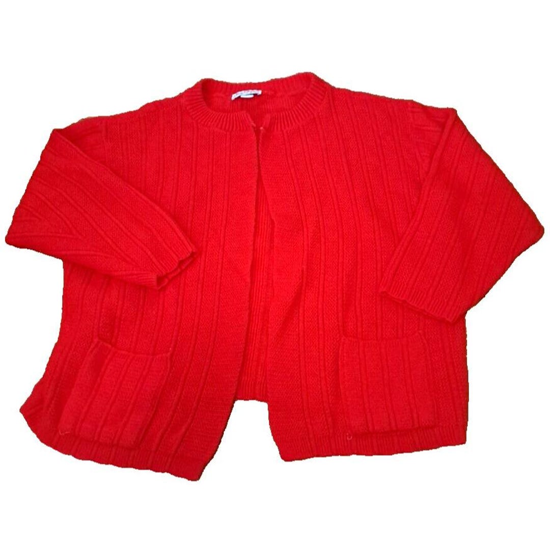 Womens Vintage Knit Cardigan Acrylic Red Nan Dorsey 1970s Open Front 42 ...