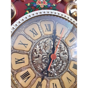 Vintage Wall Clock Red Gold Floral French Louis XV Style Elegant ...