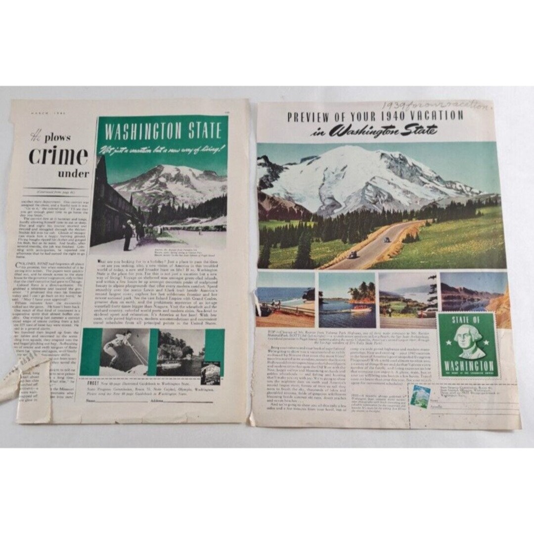 Vintage Washington State Vacation Magazine Ads Advertising 1939 1940 ...