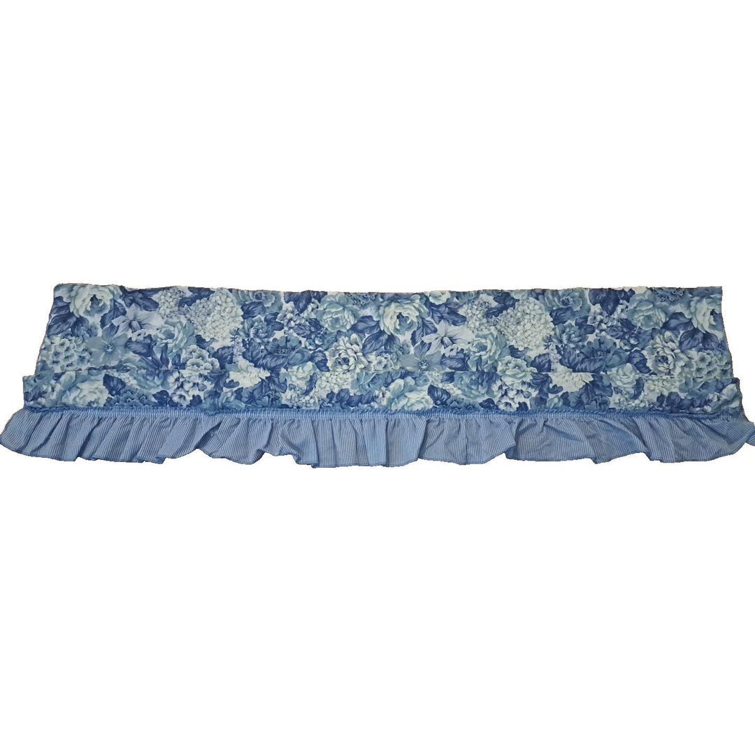 Vintage Window Valance Blue Floral Roses Ruffled Floral Cottage Country ...