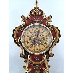 Vintage Wall Clock Red Gold Floral French Louis XV Style Elegant ...