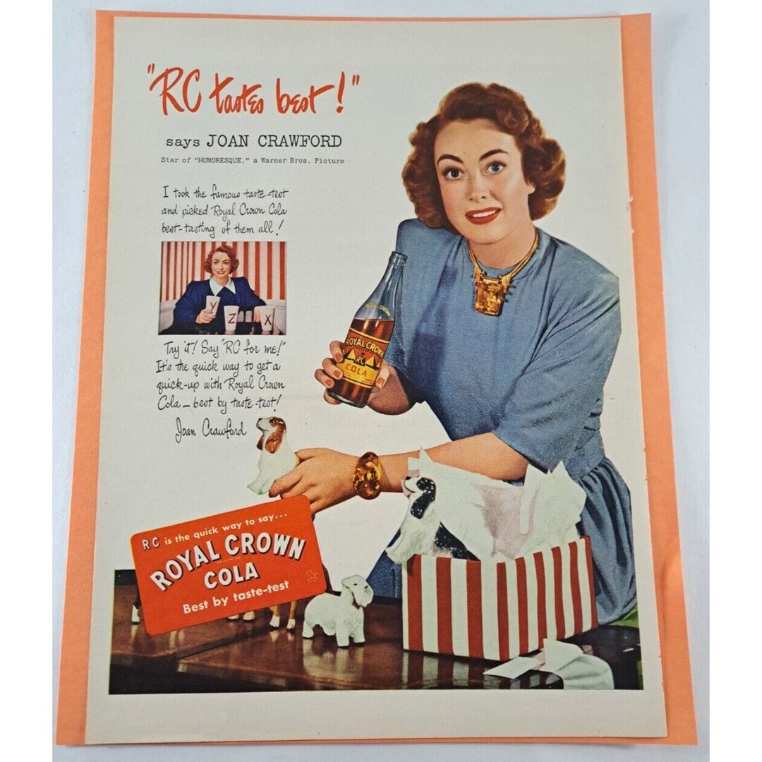 Vintage Joan Crawford RC Royal Crown Cola Print Ad 1940s Glamorous 10.5x14 - Etsy