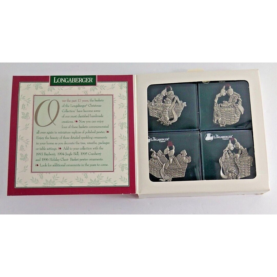 Longaberger Christmas Basket Ornaments Pack of 4 Pewter 1997 US Made ...