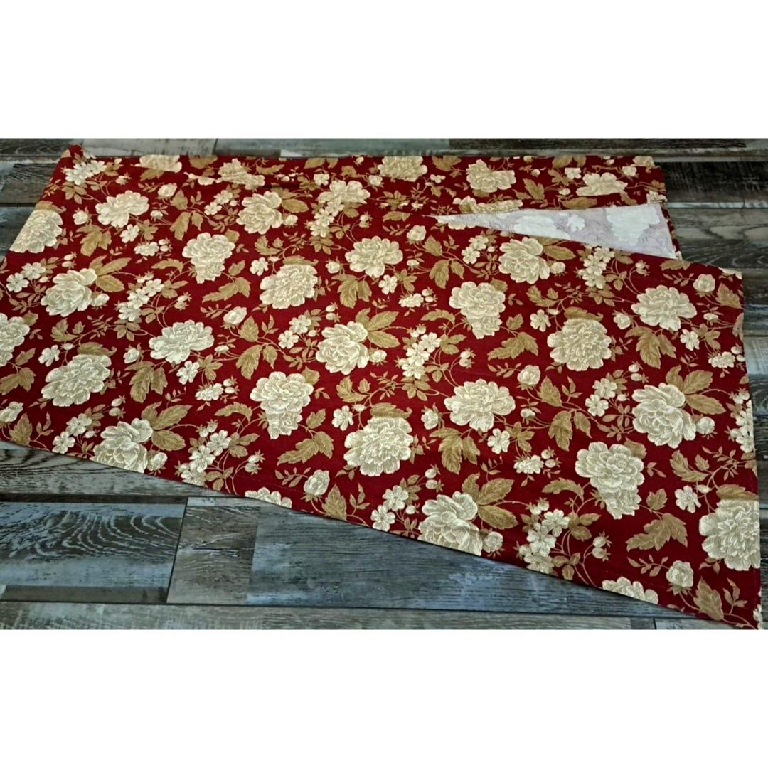 Red White Rose Valance Gold Leaves Cottage French Countryside ...