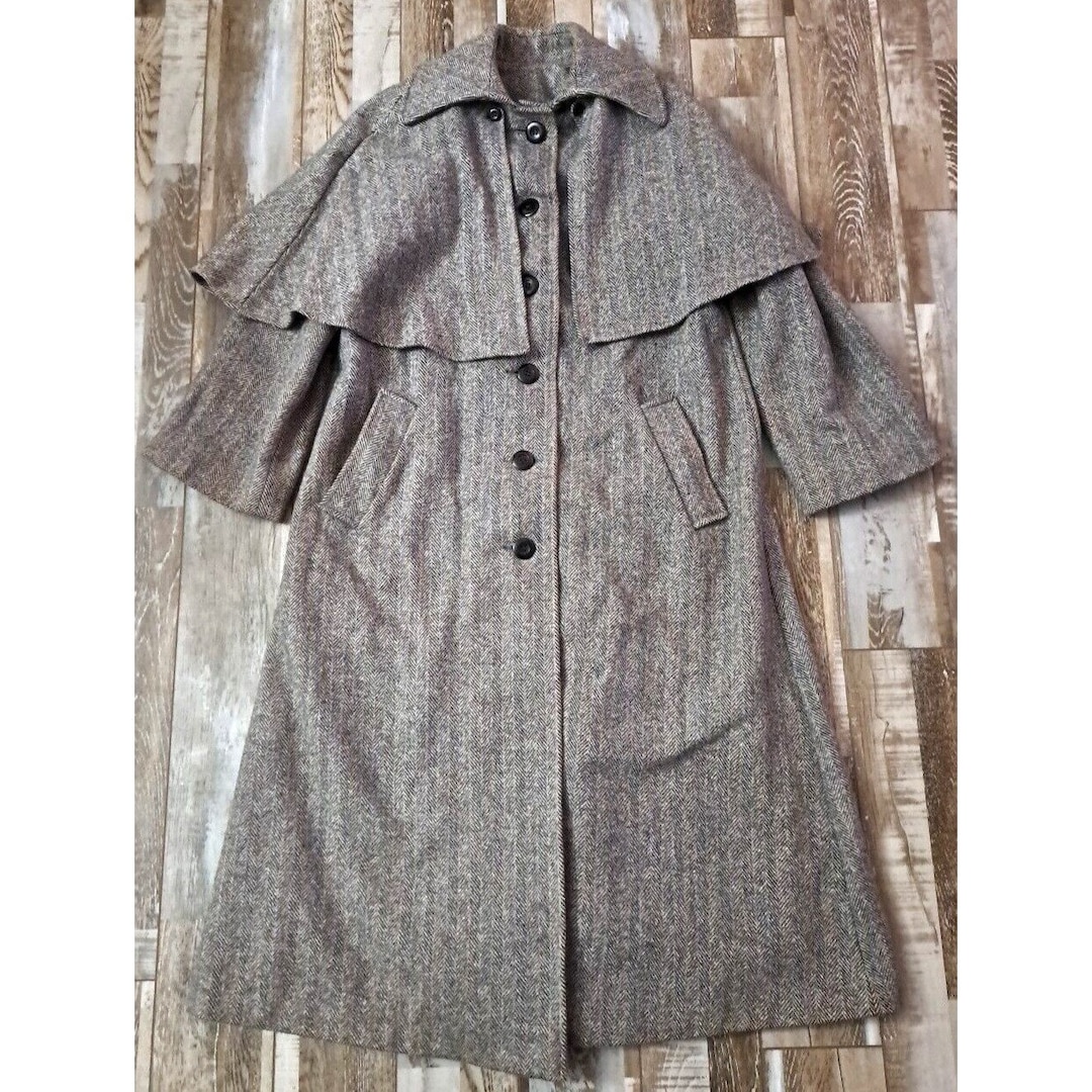Vintage Tweed Wool Cape Overcoat Theater Sherlock Holmes English ...