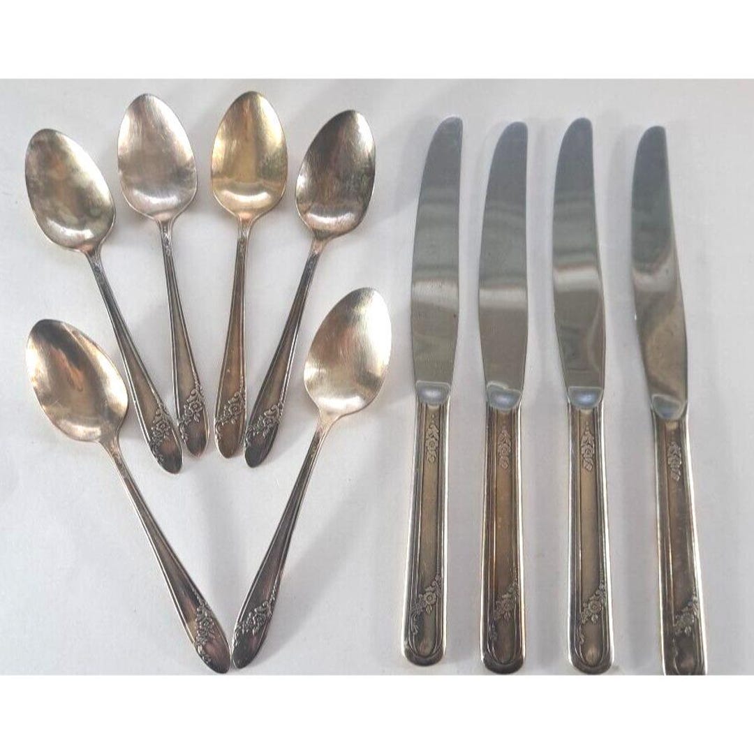 Vintage Oneida Queen Bess II Butter Knives Teaspoons Set of 10 Tudor ...