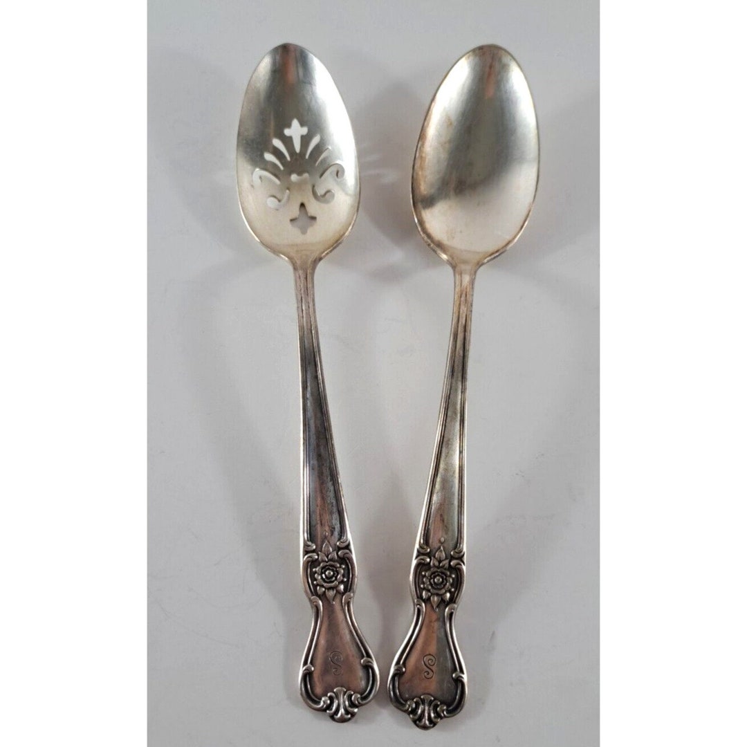 Old Company Plate Signature Rose Serving Spoons Slotted Silverplate S ...
