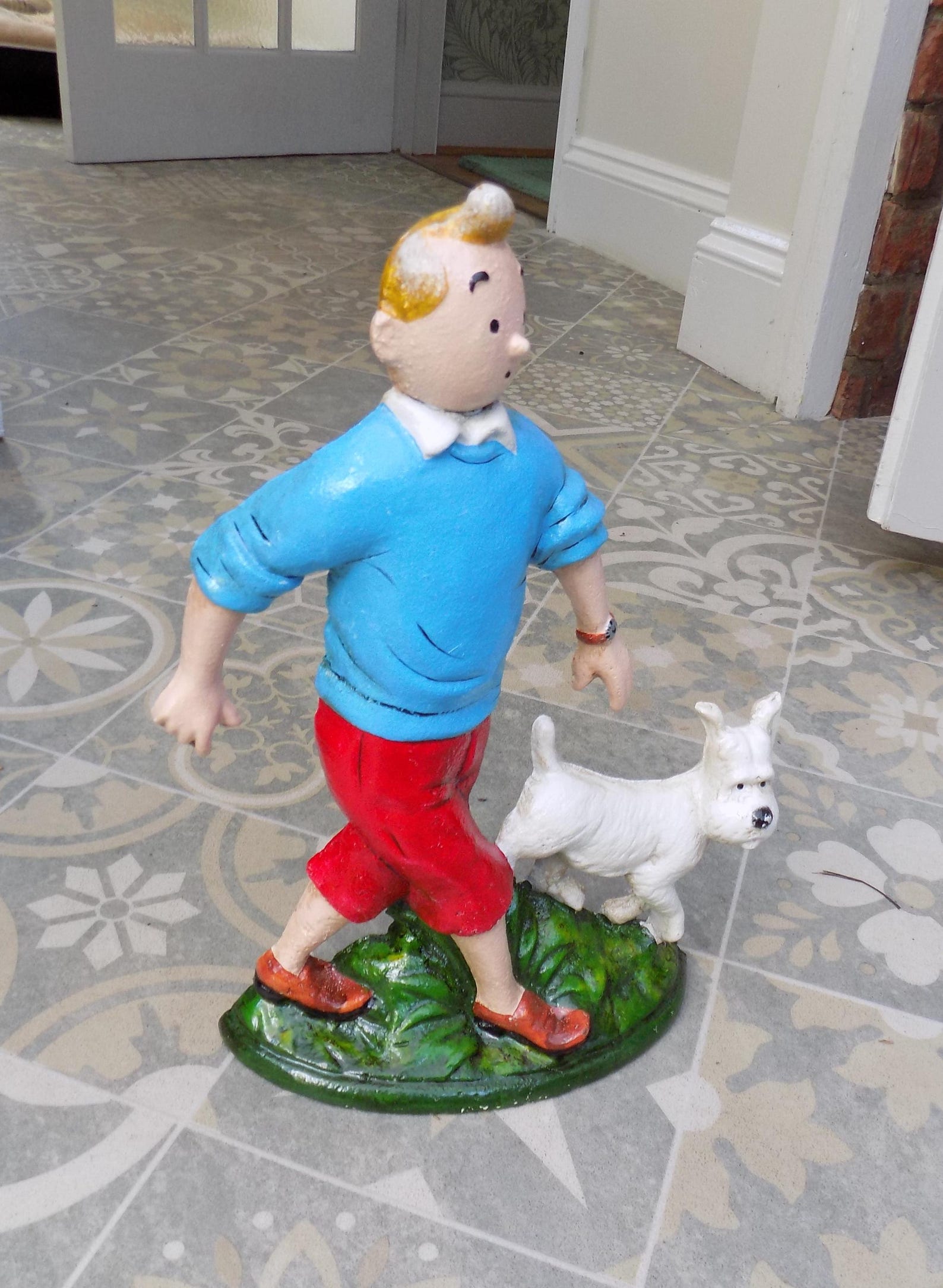 Large Heavy Cast Iron " TINTIN & SNOWY Doorstop Ornament 34cm or 13 1/4 ...