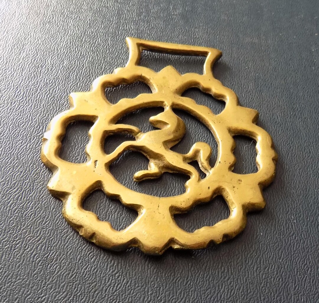 Antique HORSE BRASS HORSE Rampant Design in Batwing Border Made in ...