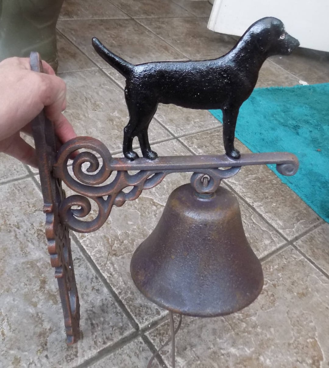 BLACK LABRADOR BELL Heavy Cast Iron Bell Wall Fence Mounting Loud ...