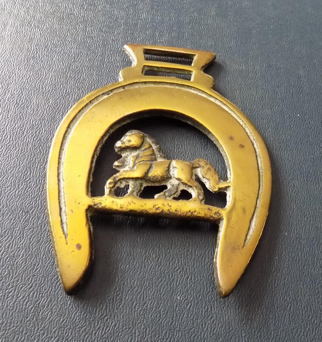 Rare Antique Cast HORSE BRASS Horse Statant Inside HORSESHOE With ...