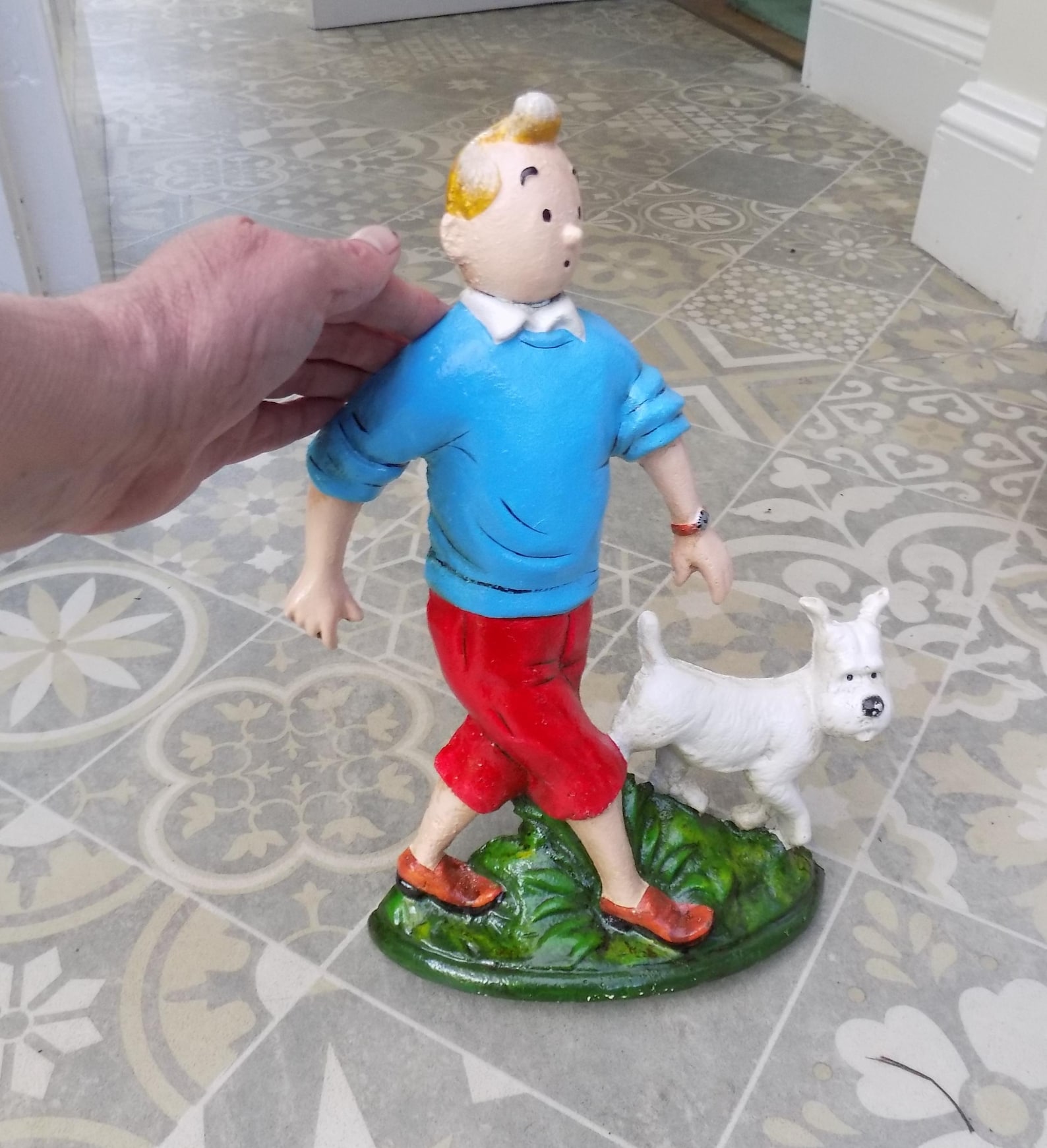 Large Heavy Cast Iron " TINTIN & SNOWY Doorstop Ornament 34cm or 13 1/4 ...