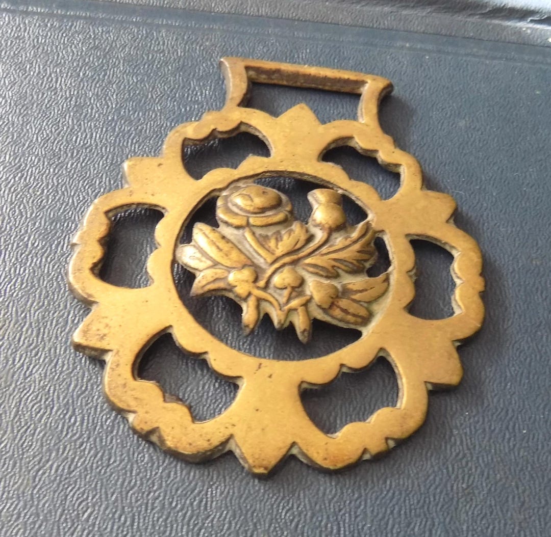 HORSE BRASS Cast Antique " National Unity Scottish Thistle English Rose ...