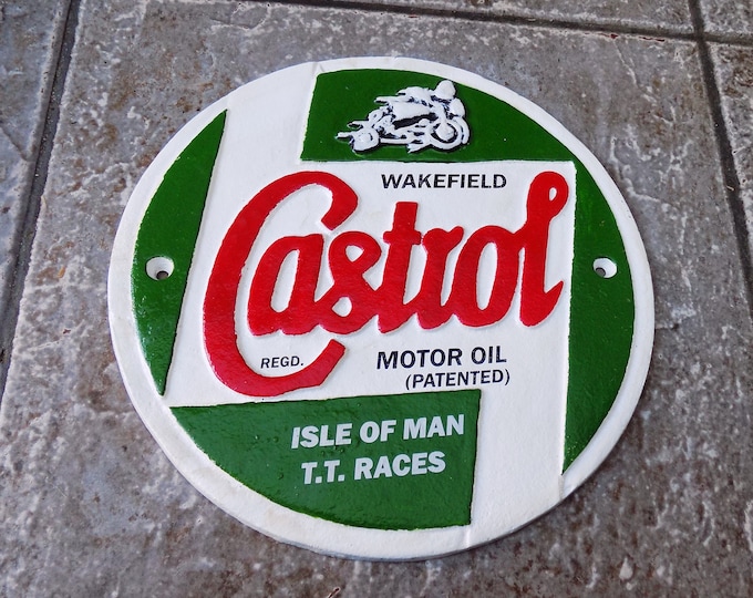 CASTROL Wakefield Motor Oil Isle of Man TT Races Superb Heavy Cast Iron ...