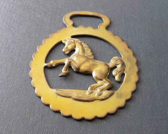 Antique HORSE BRASS Horse Rampant Design Made in England Lovely Patina ...